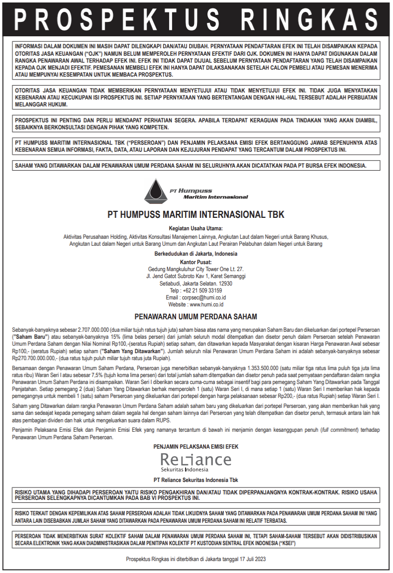 Prospectus – PT. Humpuss Maritim Internasional Tbk.